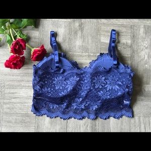 Intimates & Sleepwear | Blue Padded Lace Bralette Wire Free Bra | Poshmark